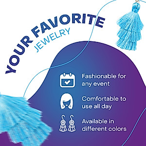 Rave Envy Colorful Tassel Earrings for Women - Light Blue Dangle Tassle 3 Tier Earrings