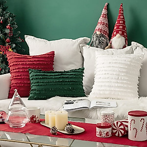 MIULEE Set of 2 Decorative Boho Throw Pillow Covers Linen Striped Jacquard Pattern Cushion Covers for Sofa Couch Living room Bedroom 18x18 Inch White