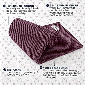 Organic Cotton Receiving Swaddle Blanket for Girls - 100% Luxury Soft Organic Cotton Knit Warm Cozy Stroller Crib Quilt Swaddle Blanket for Newborns Infants Babies & Toddlers (0-2Yrs - Sugar Plum)