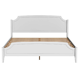 Altillo King Size Bed Frame, White Contemporary Solid Wood Bed, Wooden Platform Bed Frame, Slatted Supports, No Box Box Needed, King Size Painted Finish (King)