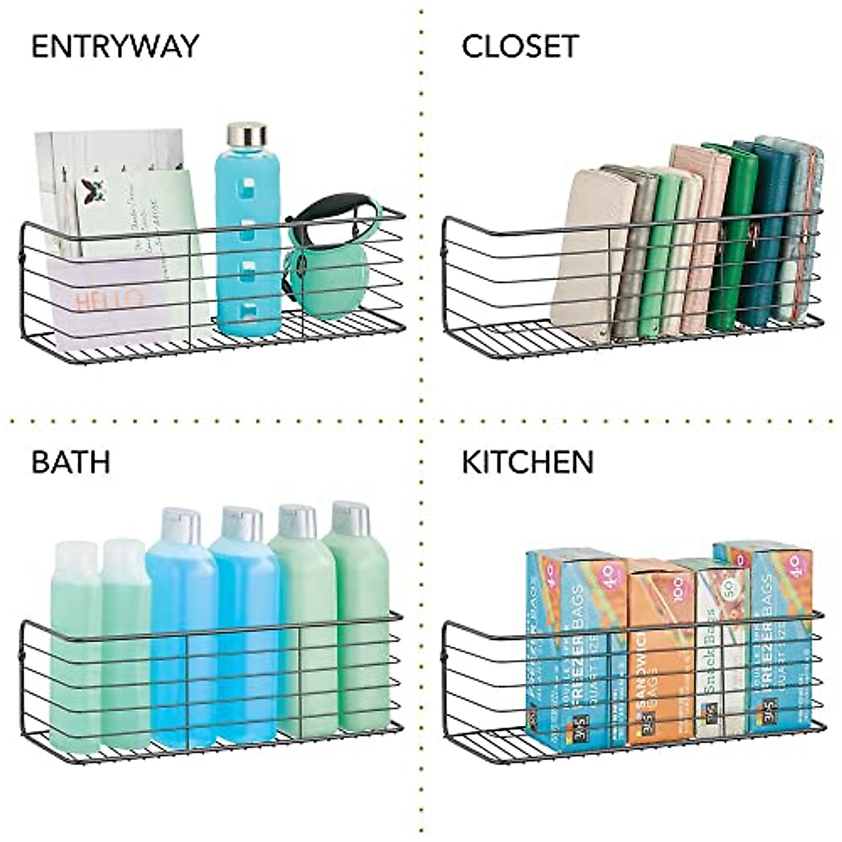 mDesign Wide Metal Wall Mount Decor Storage Organizer Display Shelf - Hang in Bathroom, Kitchen, Entryway, Hallway, Mudroom, Bedroom, Laundry Room - Concerto Collection, Graphite Gray