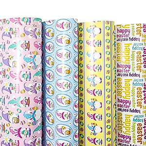 LDGOOAEL Flat Easter Wrapping Paper Sheets-12 Sheets with 4 Easter Paterns, Gift Wrapping Paper for Easter, Birthday, Wedding, Baby Shower Occasions- Pre cut & Folded(19.6" x 27.5“ Per Sheet)…