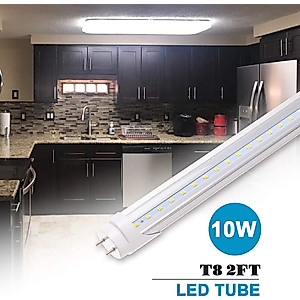 Romwish 2FT LED Tube Light, T8 T10 T12 Type B LED Light Bulb, 10W(24W Equiv.), 5000K Daylight, 1120LM, 24 Inch F20T12 Fluorescent Replacement, Remove Ballast, Double-Ended Power, Clear Cover, 4 Pack