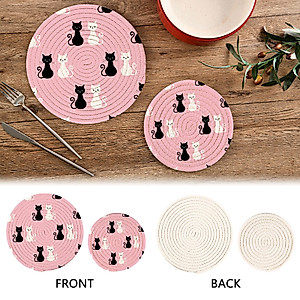 Black and White Cats Trivets for Hot Pots Dishes Heat Resistant,Kitten Pans Hot Mats Pads for Kitchen Decorative Counter Tops Dining Washable Pot Holder Coasters Set,Gift for Mom