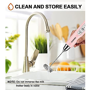 YUSWKO Milk Frother Handheld with 3 Heads, Coffee Whisk Drink Foam Mixer with USB Rechargeable 3 Speeds, Electric Hand Frother for Latte, Cappuccino, Hot Chocolate, Egg - Pink