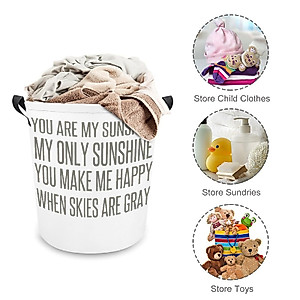 You Are My Sunshine Vintage Laundry Basket Large Round Canvas Laundry Hamper with Handles Foldable Storage Bin for Dirty Clothes Hamper Bedroom Bathroom