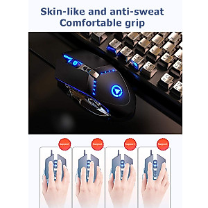 Censprin Gaming Mouse USB Wired RGB Backlit Silent Click Gamer Mouse with 4 Adjustable DPI Up to 3200, Comfortable Grip Ergonomic Optical Gaming Mice for Laptop PC Gamer Computer Desktop