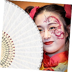 BESPORTBLE Lace Folding Fan Hand Held Fan Foldable Chinese Fan Retro Decor Pocket Paper Fan Wedding Party Fan Paper Fans Hand Fan Handhold Fan Hand Crank Cheongsam Fan Wood White Miss