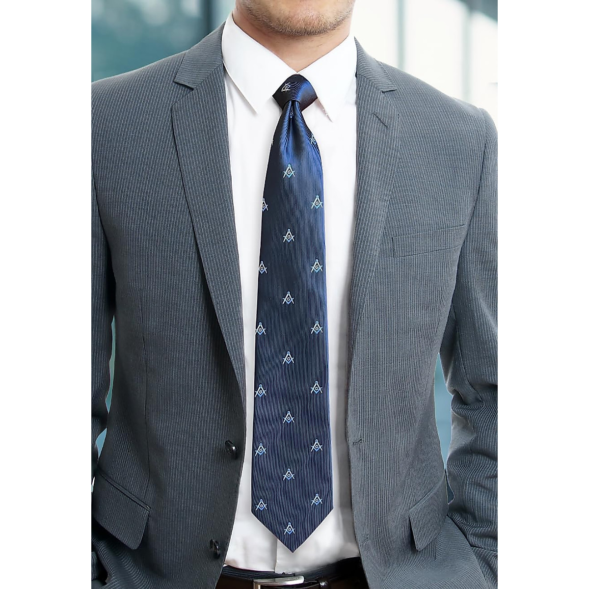 Small Square & Compass Masonic Neck Tie - [Blue & White]