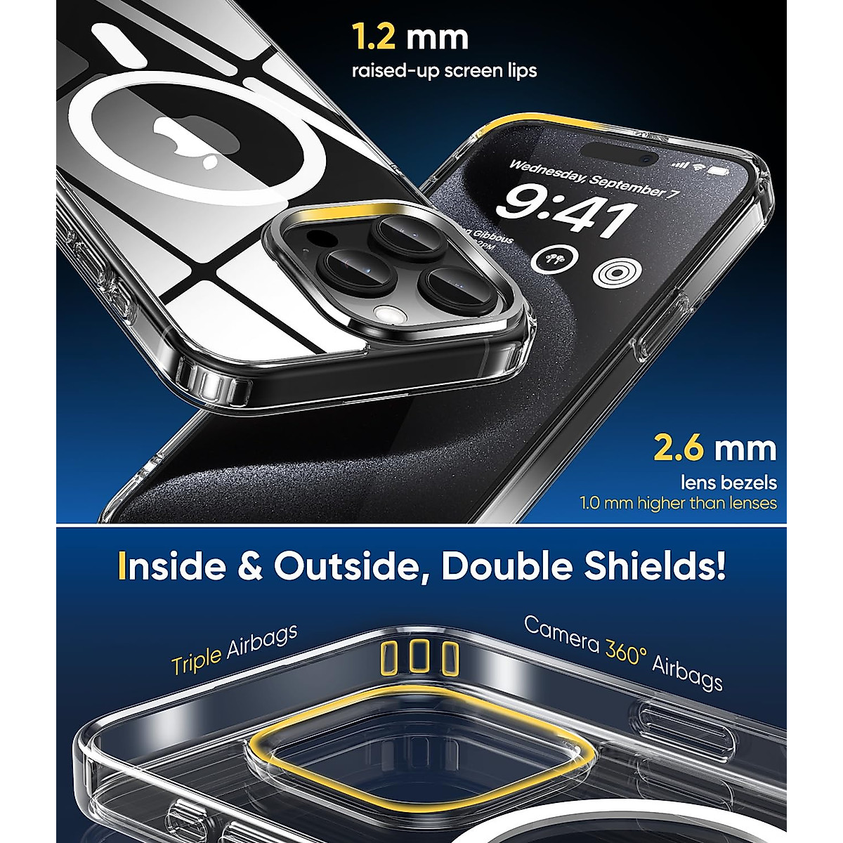 SUCGLES for iPhone 15 Pro Max Case with MagSafe [Ultra Strong Magnetic] [12FT Military Drop Protection] [Shockproof Bumper] Slim Thin Mag Safe Promax Phone Cover for Apple 15pro Max (Clear/Magnet)