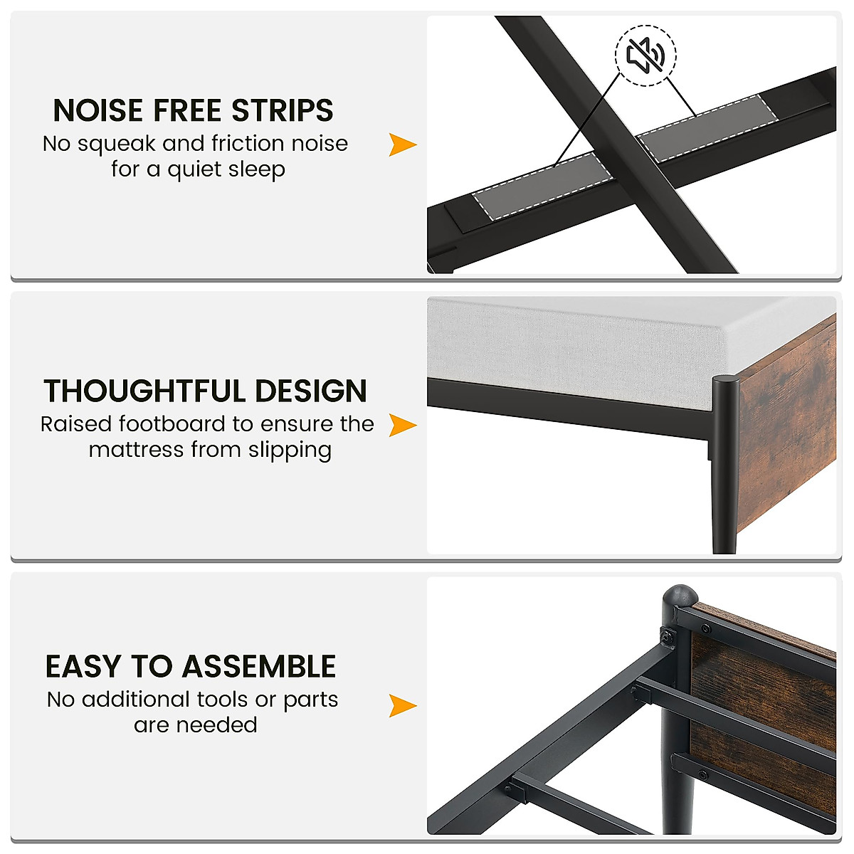 IDEALHOUSE Full Size Metal Bed Frame with Wooden Headboard and Footboard, Platform Full Bed Frame with Under Bed Storage, Strong Metal Slat Support, No Box Spring Needed, Brown