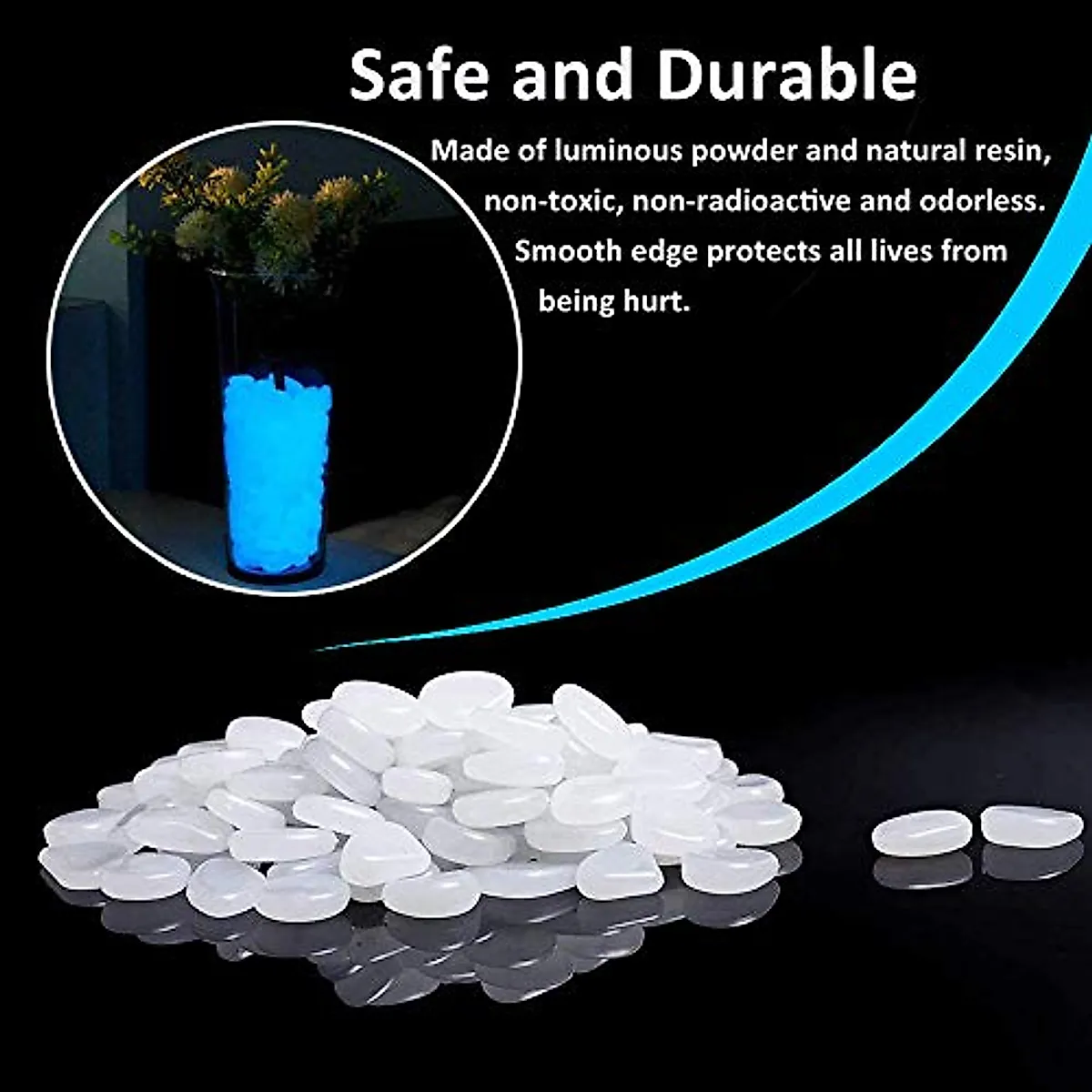 Qguai 100pcs Glow in The Dark Aquarium Rocks Fish Tank Decoration Rocks Stones Aquarium Ornament Glowing Rocks Pebbles for Terrarium Plants Pots Vases Garden Patio Lawn - 0.9" - White…