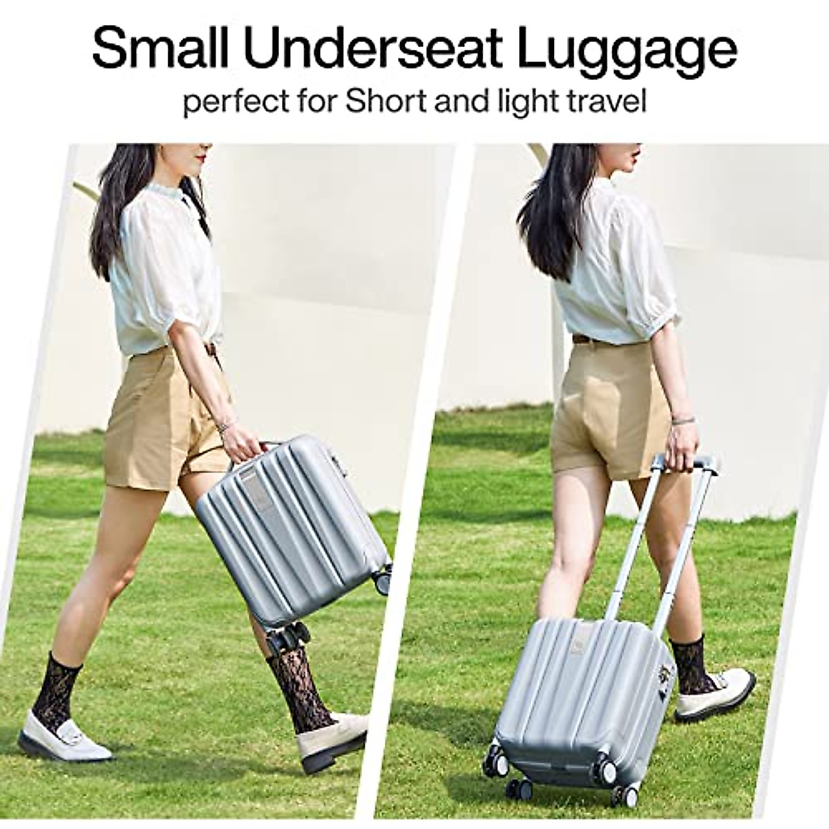 Hanke 14 Inch Underseat Carry On luggage with Wheels, Lightweight Mini Suitcase for Weekender, PC Hardside Small Carry On Bag with TSA Lock,Travel Suit Case Women men（Gray）