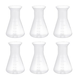 Laboratory Flask, Plastic Erlenmeyer Flask, Clear Scale Plastic Conical Flask 50ml Narrow Neck Without Cap for Lab Home (6pcs)