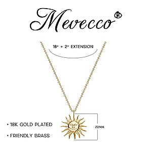MEVECCO Sun Necklace 18K Gold Plated Dainty Gold Necklace Women Sunshine Pendant Choker Delicate Gold Sunburst Layering Necklace Christmas Gift for her