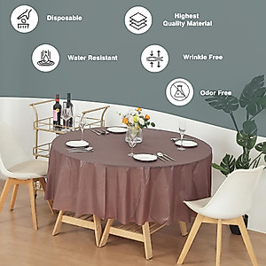 Evershine 12-Pack Heavy Duty Brown Round 84" Plastic Table Covers Tablecloth (Reusable) (Round 84", Brown)