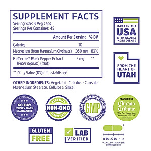 Zhou Magnesium Glycinate Complex 350 mg, High Absorption, Muscle Relaxation & Recovery, Healthy Sleep, Bone Strength, Heart Health, Vegan, Non-GMO, 45 Servings, 180 Capsules