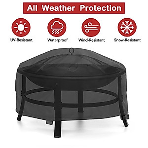 SINGLYFIRE Fire Pit Cover Round for 22Inch-26Inch Fire Pit Heavy Duty Thick PVC Coating with 2Air Vents Waterproof Firepit Cover Outdoor Anti-UV Fire Bowl Cover All-Season Protection