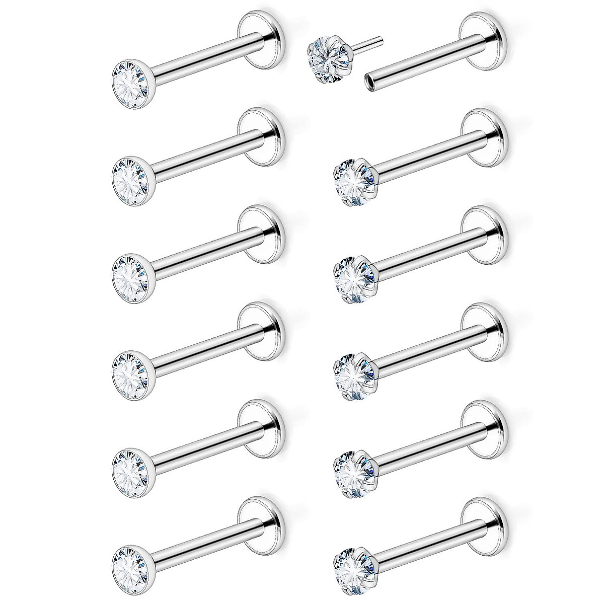 Xwnskvvz Threadless Tragus Earrings Surgical Steel Medusa Piercing Jewelry Round Shaped Clear CZ Labret Studs Monroe Lip Ring Helix Conch Cartilage Earrings for Women Men 20G