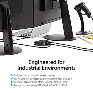 StarTech.com 4-Port USB 2.0 Hub - Metal Industrial USB-A Hub - Din Rail, Wall or Desk Mountable USB Data Hub - TAA Compliant USB Expander Hub (ST4200USBM)