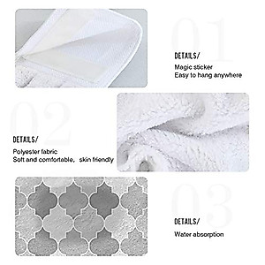 Arabic Moroccan Lattice Kitchen Hanging Towel 12 x 17 Inch Gray Geometric Plaid Tartan Hand Tie Towels Set 2 Pcs Tea Bar Dish Cloths Dry Towel Soft Absorbent Durable for Bathroom Laundry Room Decor