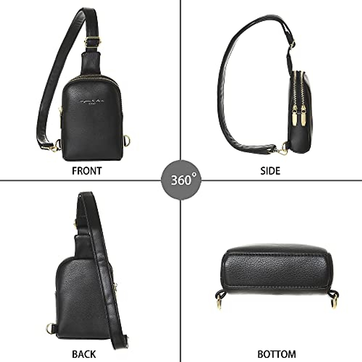 Haytijoe Small Crossbody Sling Bag for Women Vegan Leather Fanny Packs Travel Bag (Black)