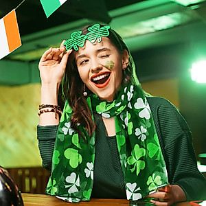 3 Pcs Women's St. Patrick's Day Scarf Long Green Shamrock Scarf Lightweight Irish Clover Silky Scarf Women Sheer Wrap Shawls Holiday Outfits Costume Accessories for Parade Party Supplies Favors