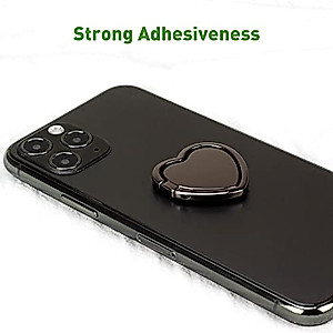 Sparkling Love Heart Phone Ring Holder Stand, 2 Pack 360 Degree Rotation Finger Ring Kickstand with Polished Metal Phone Grip for Magnetic Car Mount, Smartphone Accessories(Black)