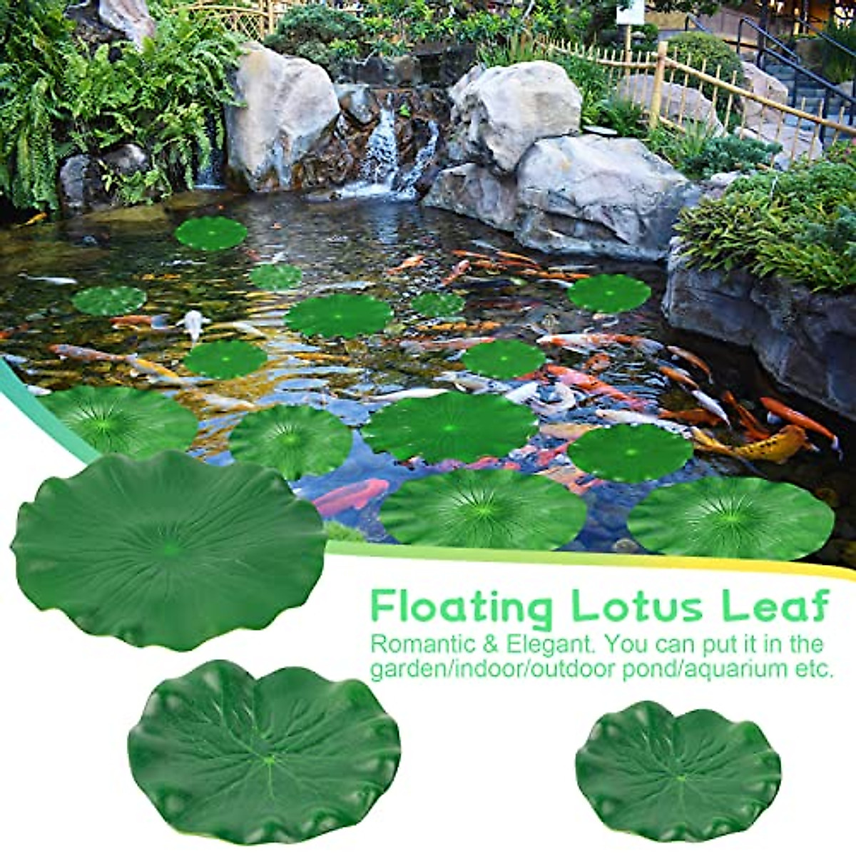 FFNIU 12Pcs Lily Pads for Ponds, Artificial Floating Foam Lotus Leaves, Lily Pads Foliage Pond Decor for Koi Fish Pool Patio Aquarium