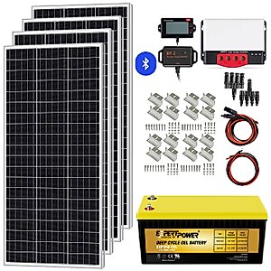 ExpertPower 400W 12V Solar Panel Kit for RV Off-Grid Solar Power System: 400W Mono Solar Panels + 40A MPPT Charge Controller + 12V 200Ah Gel Deep Cycle Battery