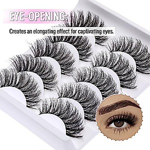 KSYOO D Curl 12-20mm Long Fluffy Mink Lashes, Clear Band Faux Mink Dramatic Curl Lashes that Look Like Lash Extension,Big Wispy Thick Volume strips lashes-5 Pairs (Clear Band V2)