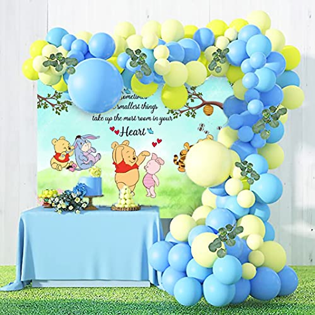 Cartoon Classic Bear Backdrop for Baby Shower Decorations Honey Heart Balloon Its Friends Background Girls Party Supplies Cake Table Banner Kids Photography Studio Props, 7x5FT(210x150cm)