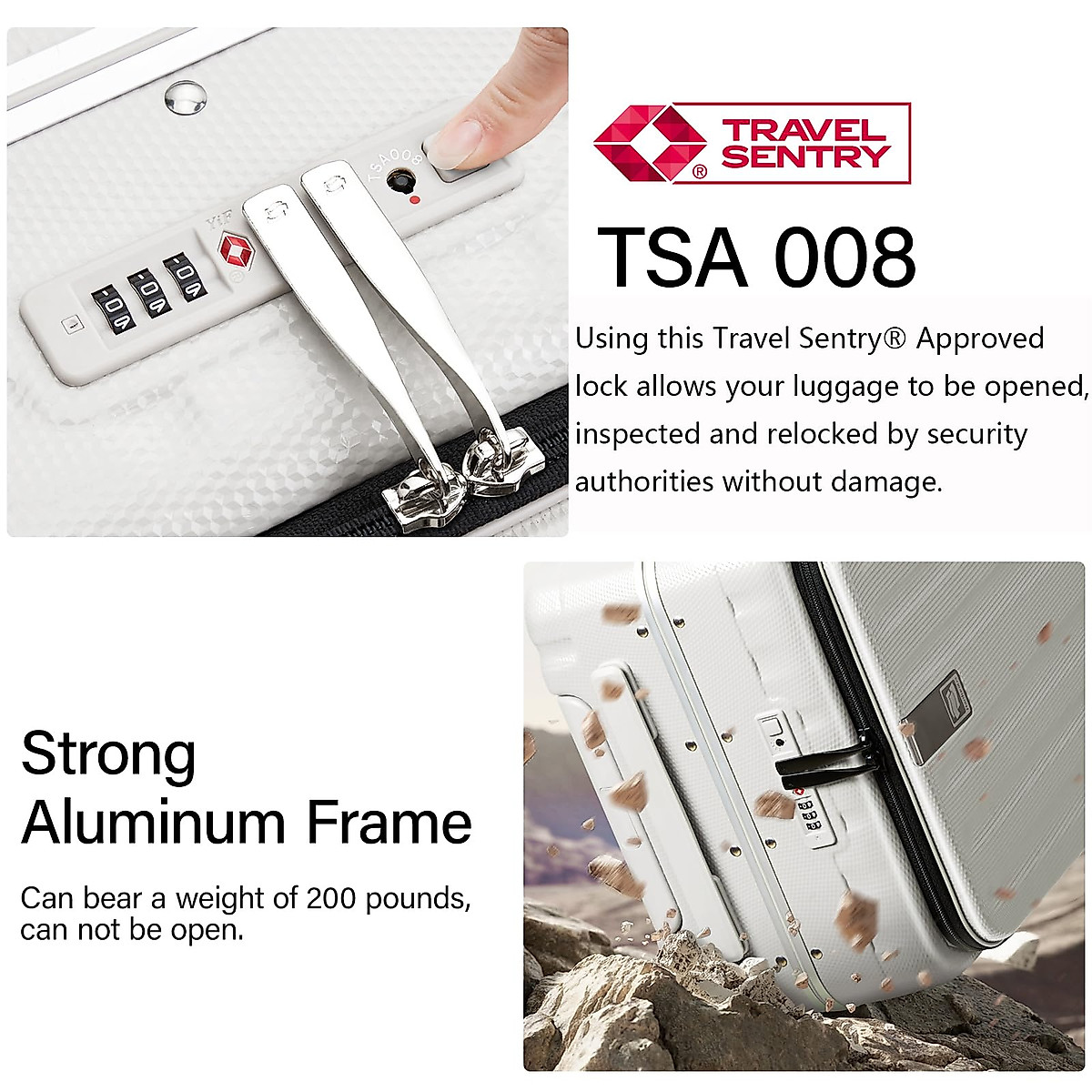 Hanke Carry On Luggage, Suitcase with Wheels & Front Opening, 20in Spinner Luggage Built in TSA Aluminum Frame PC Hardside Rolling Suitcases Travel Bag - Ivory white