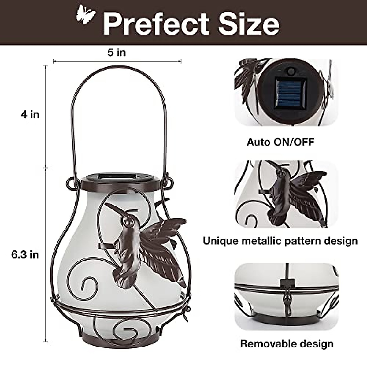 Atmosphere Making Outdoor Solar Hanging Lanterns Waterproof Metal Outside Decor Light Dynamic Simulation Flame Lamp for Lawn Patio Garden Yard Pathway with Hummingbird
