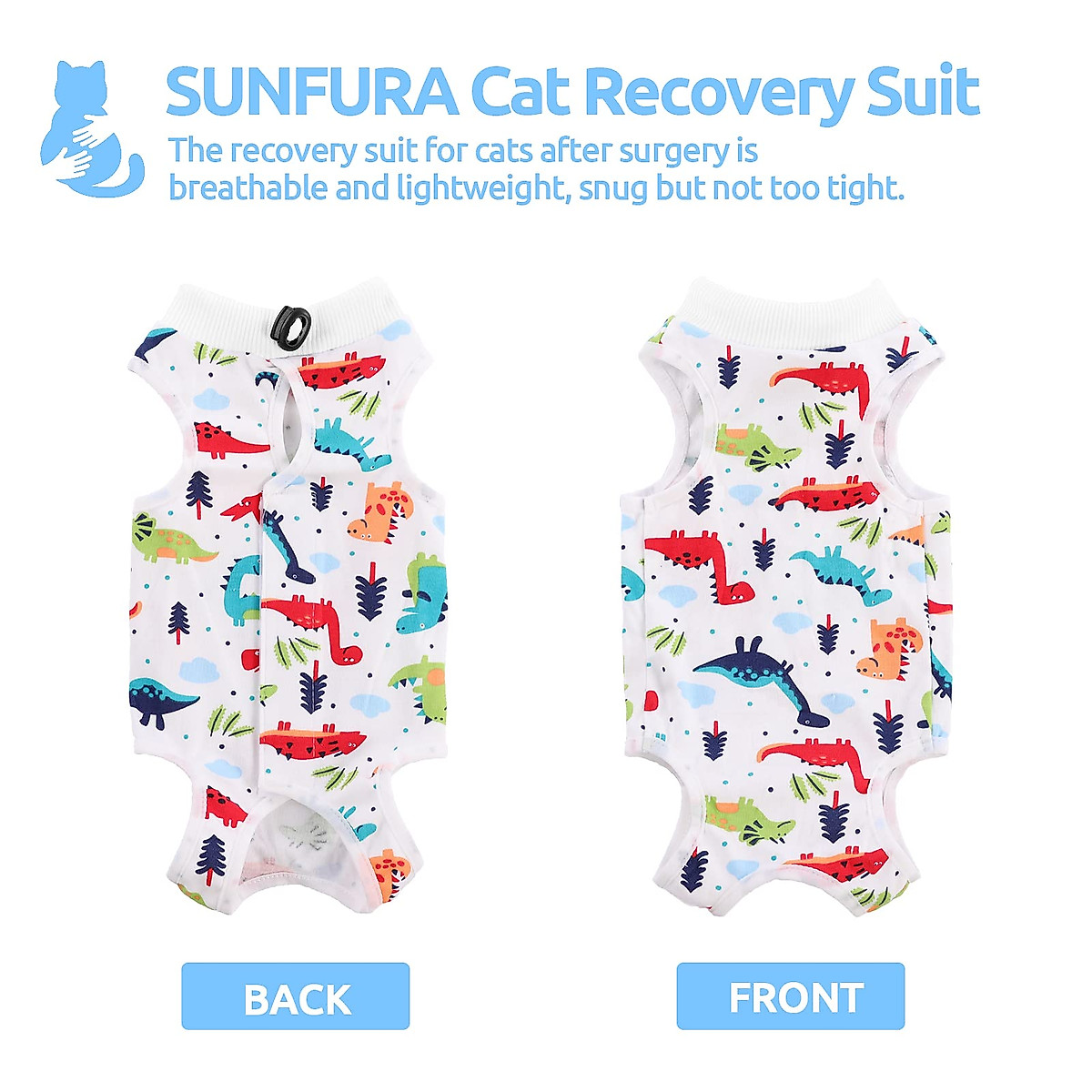 SUNFURA Cat Recovery Suit, Kitten Surgical Full Bodysuit for Abdominal Wound Protector Anti Licking After Surgery, Professional Bandages Cone E-Collar Alternative for Small Male & Female Pets