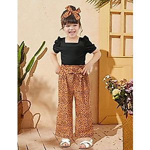 DONWEN Girls Clothes Size 7 8 Kids Clothes Girls Square Neck Short Sleeve Top + dot Wide Leg Pants Spring Summer Girls Outfit Set