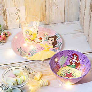 Zak Designs Disney Princess Dinnerware Set Includes Embossed Plate, Bowl, and Tumbler, Made of Durable Plastic Material and Perfect for Kids (3 Piece Set, Ariel & Belle & Rapunzel)