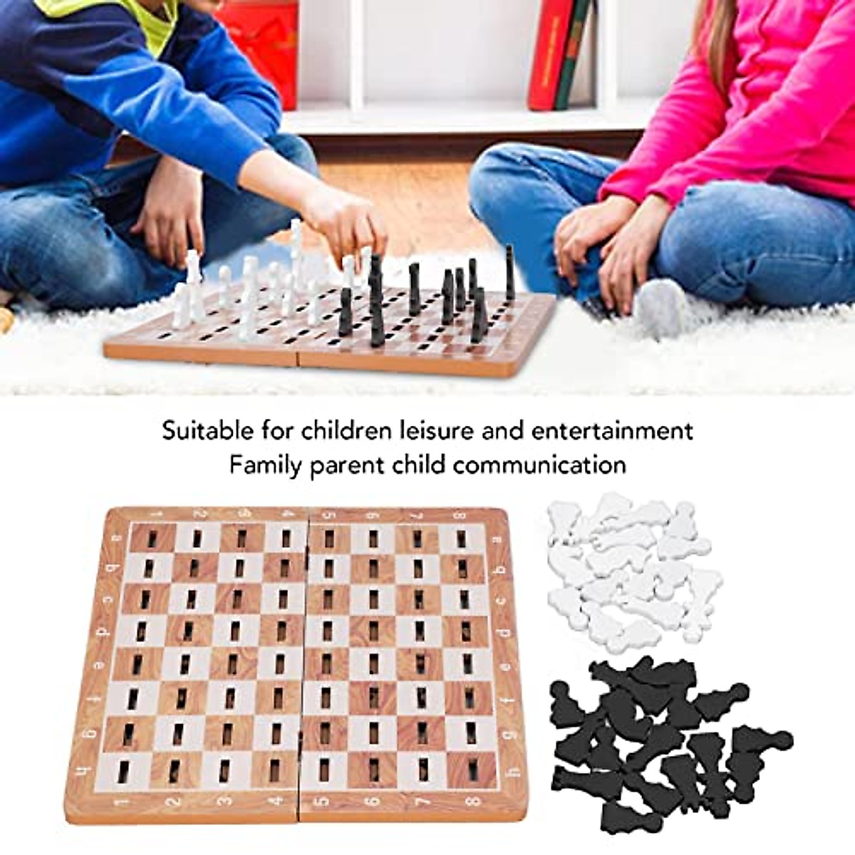 Cyrank Chess Board Game, Folding Wooden Chess Board Set Portable Travel Outdoor Games Gifts for Kids