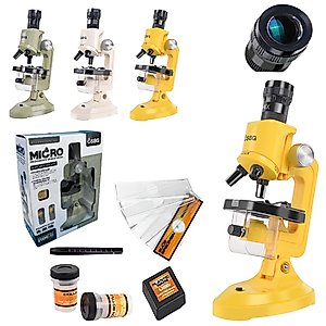 Ninyoon Large Eyepiece Microscope for Kids - Best Gift Kid Microscope Kit for Boy and Girl, 400X 1000X 1200X Educational Toy with 0.8inch Wide Angle Eyepiece Easier to Focus Observe (Yellow)