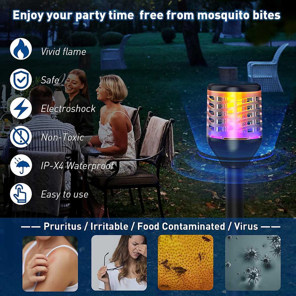 vertmuro Bug Zapper Outdoor, 2-in-1 Mosquito Killer & Decorative Flame Light, IP-X4 Waterproof Plug in with RGB Light, Fly Zapper Mosquito Catcher for Patio Garden, 6Pack