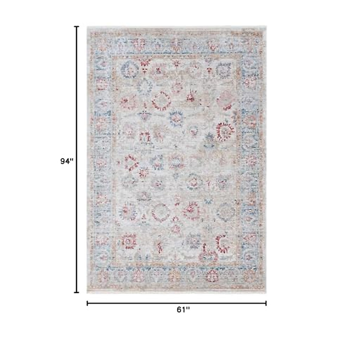Unique Loom Noble Collection Country, Traditional, Distressed, Vintage, Botanical, Border Area Rug, 5' 1" x 7' 10" Rectangle, Ivory/Blue
