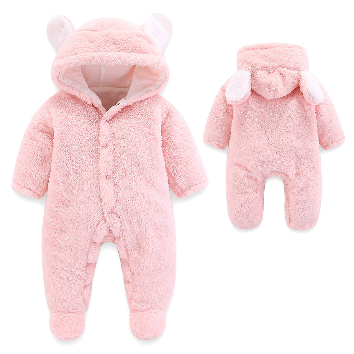 YAMEN Newborn Baby Boy Girl Sleepers Infant Snowsuit Bodysuit Footie Fleece Romper Toddler Winter Outfits 0-3 Months Pink