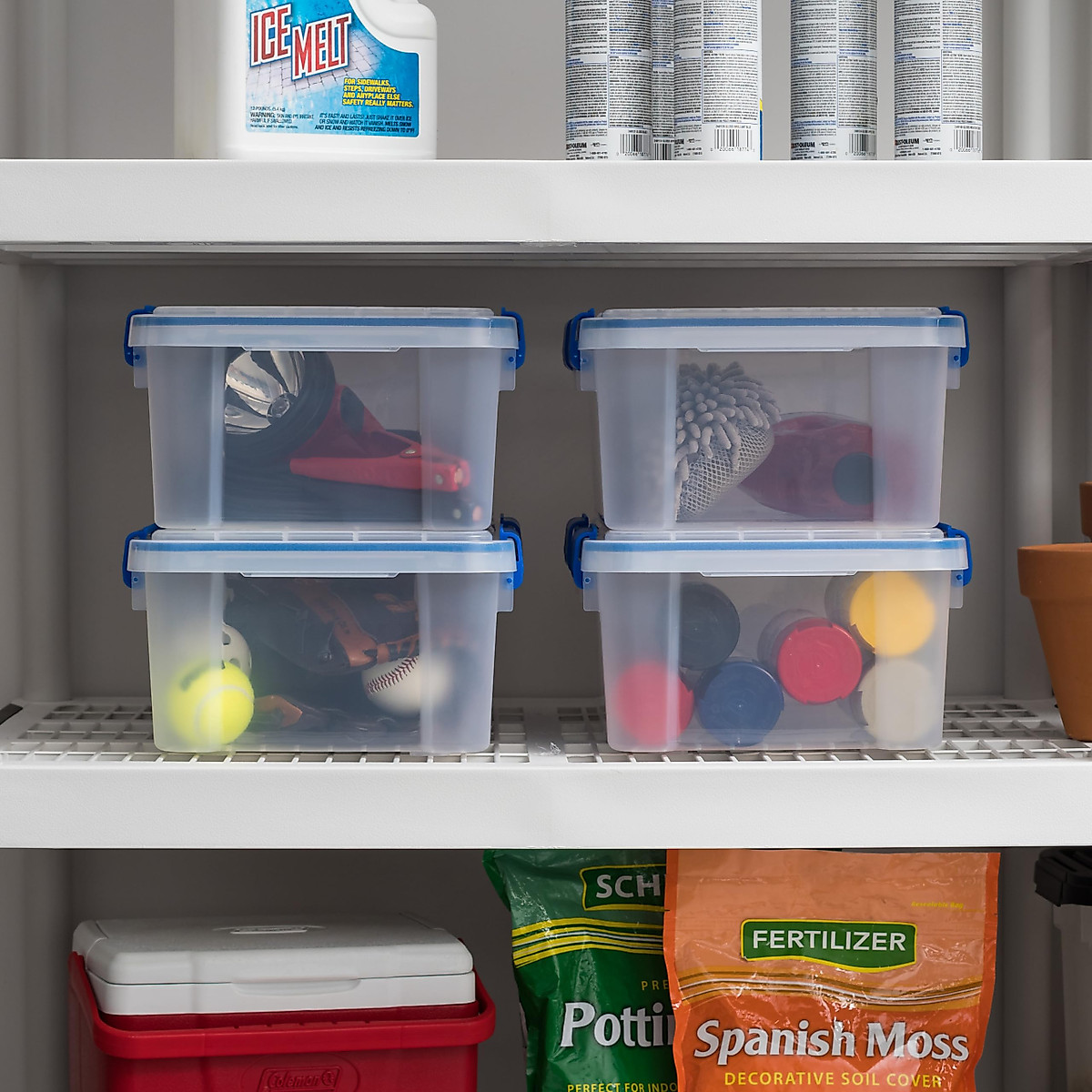 IRIS USA WeatherPro 16 Qt Storage Bins with Lids, 3 Pack, BPA-Free Plastic Gasket Box with Tight Latch and Seal, Stackable Nestable Tote Tub - Clear/Blue