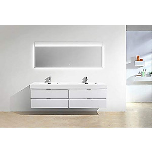 Bliss 80" Double Sink High Gloss White Wall Mount Modern Bathroom Vanity