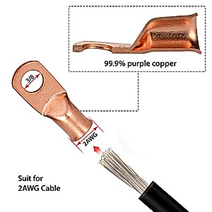 Heavy Duty Copper Wire Lugs Battery Cable Ends Eyelets Ring Terminal Connectors 2x3/8 12Pcs