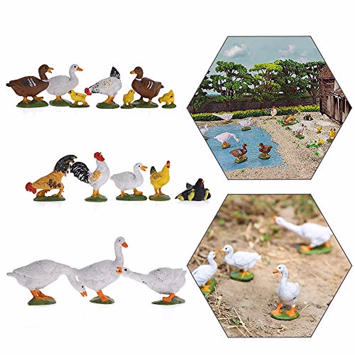 30pcs O Gauge Farm Animal 1:43 Scale Painted Chicken Duck Goose PVC Model Train Layout AN4304-30-AMUS
