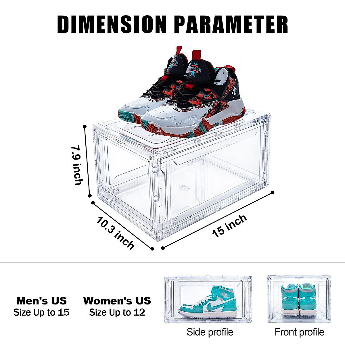 AOHMPT Upgraded 12 Pack Shoe Box,Acrylic Clear Shoe Boxes,Drop Front Shoe Storage Box,Clear Plastic Stackable Sneaker Box,Shoe Containers,Shoe Display Case,Sneaker Storage,Fits Up to Size 15