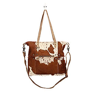 Myra Bag Camel Upcycled Canvas & Cowhide Tote Bag S-1465