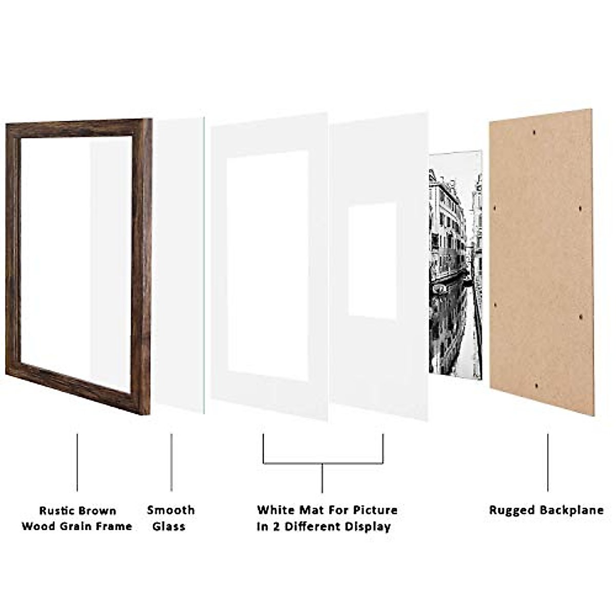 Q.Hou 11x14 Picture Frames Wood Patten Rustic Brown Set of 2, Each Frame with 2 Mats,Display A4 or Five 5x7 Photos with Mat & 11x14 Picture Without Mat for Wall Mount (QH-PF11X14-BR)