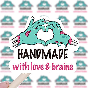 200 PCS Handmade with Love Brains Stickers,Funny Small Business Envelopes Stickers for Business Packages/Handmade Goods/Bags,Halloween Theme Small Shop Business Stickers for Envelopes Seals